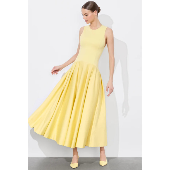 Alice + Olivia | Dresses | Alice Olivia Adley Drop Waist Midi Dress Butter Yellow Us 4 | Poshmark
